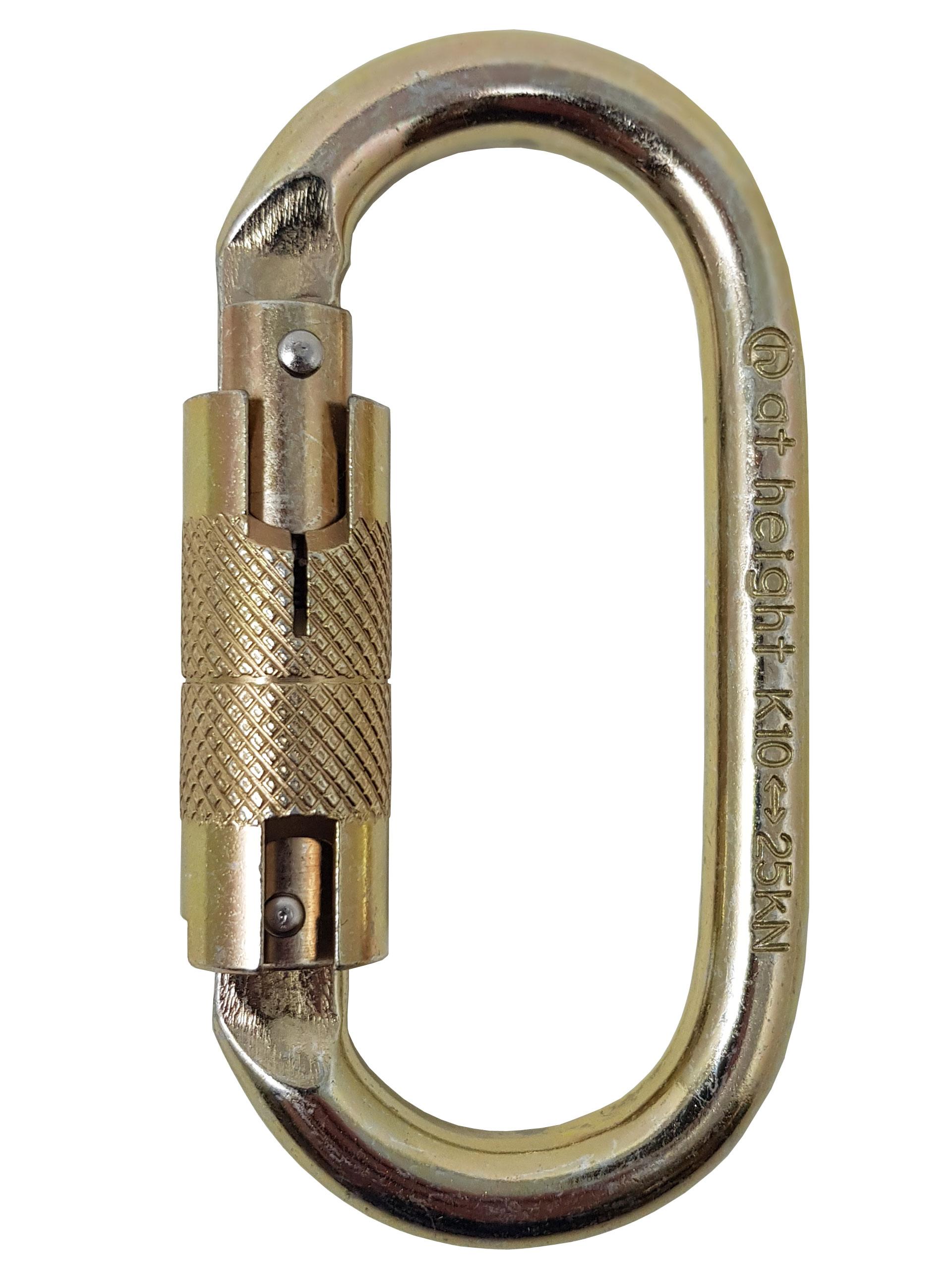 At Height UK Steel Oval Triple Action karabiner with Hook Nose